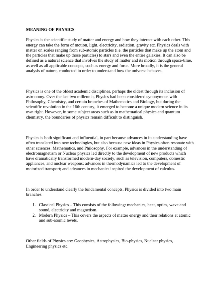 MEANING OF PHYSICS | PDF