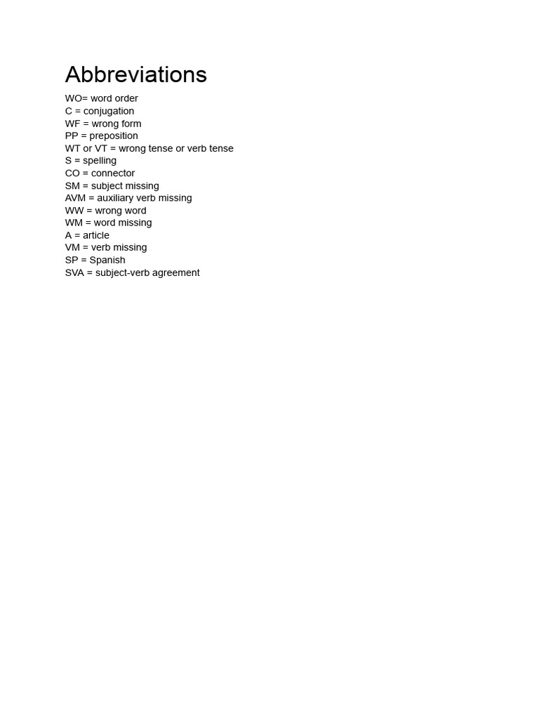 Grammar Abbreviations Guide | PDF