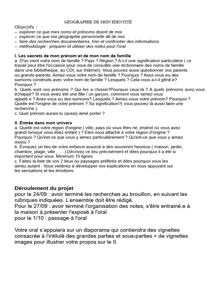 Géographie de Mon Identité 2024 | PDF