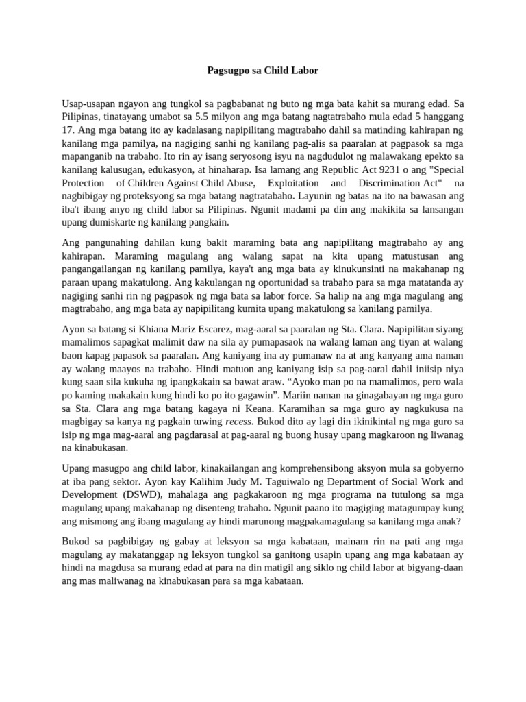 Pagsugpo Sa Child Labor | PDF