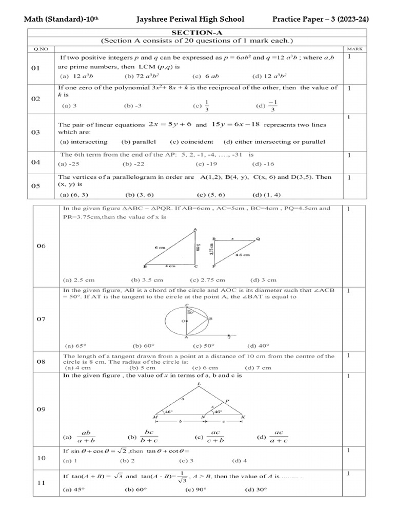 Maths Standard Practice Paper 8 | PDF