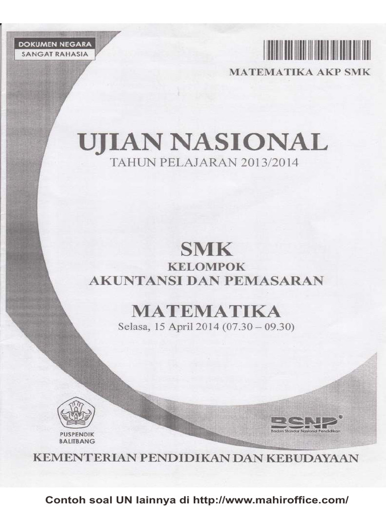 Contoh Soal UN Matematika SMK Kelompok Akuntansi Dan Pemasaran | PDF