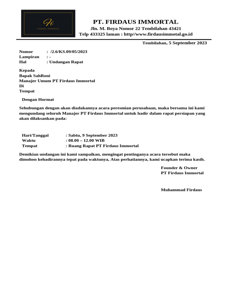 Surat Resmi Perusahaan | PDF