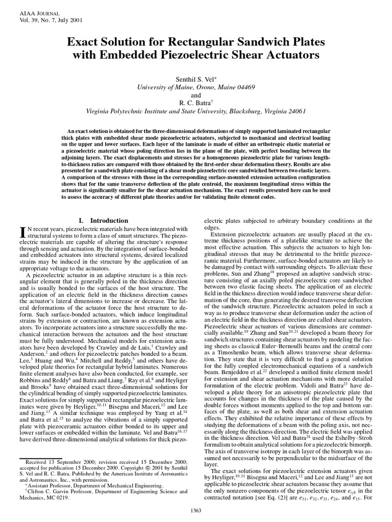 2000 - Senthil S. Vel - Exact Solution For Rectangular Sandwich Plates ...