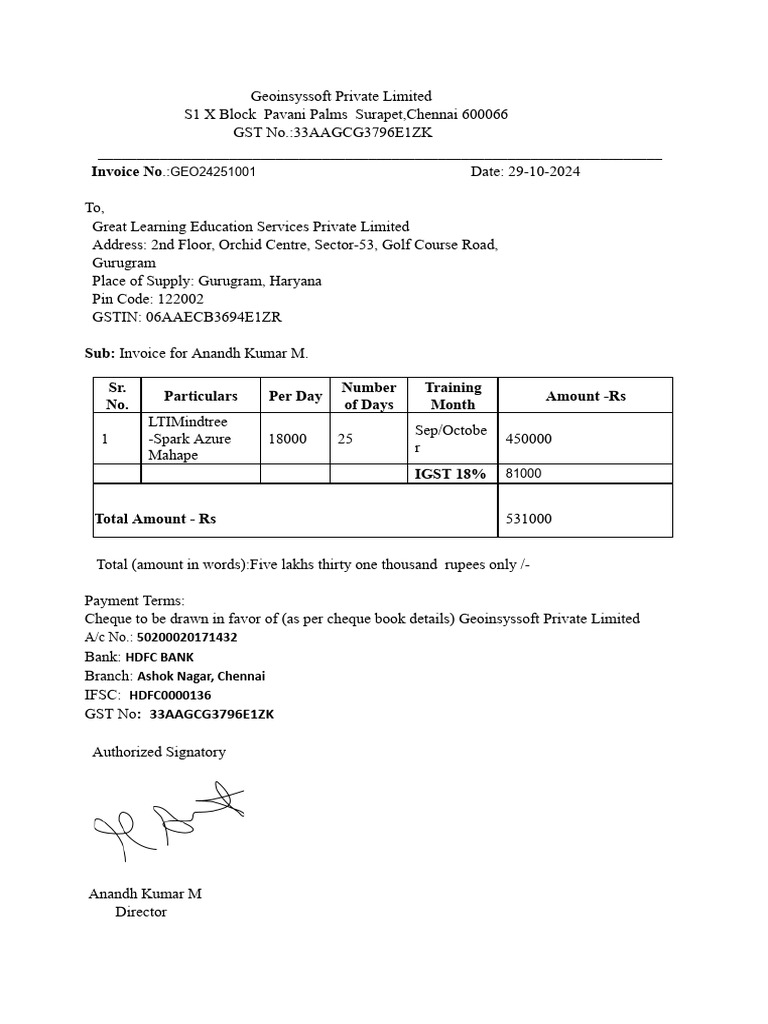Invoice for Training Services | PDF