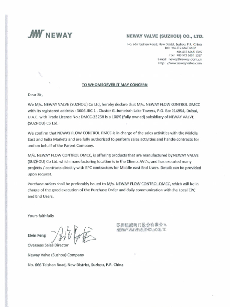 Parent Company Declaration Letter | PDF