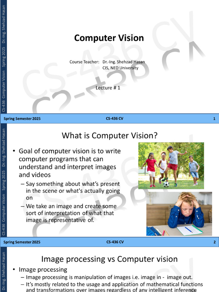 CS-436 Computer Vision Lecture 1 PDF | PDF