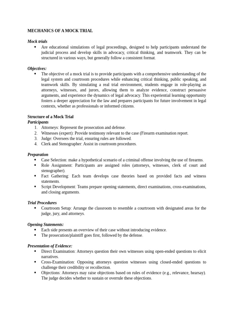 Mock Trial Mechanics and Roles | PDF | Witness | Trials