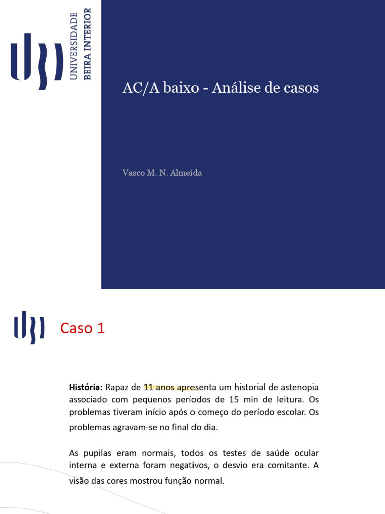 Aula 9p_ApUBI-Casos de ACA baixo - AULA PRÁTICA | PDF | Sistema visual