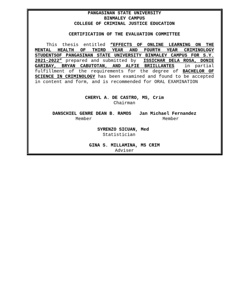 Sample Certification Thesis 1 | PDF