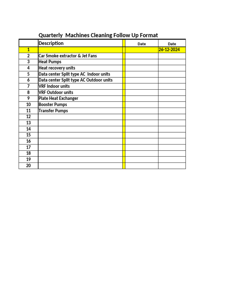 Quarterly Machines Cleaning Follow Up Format | PDF