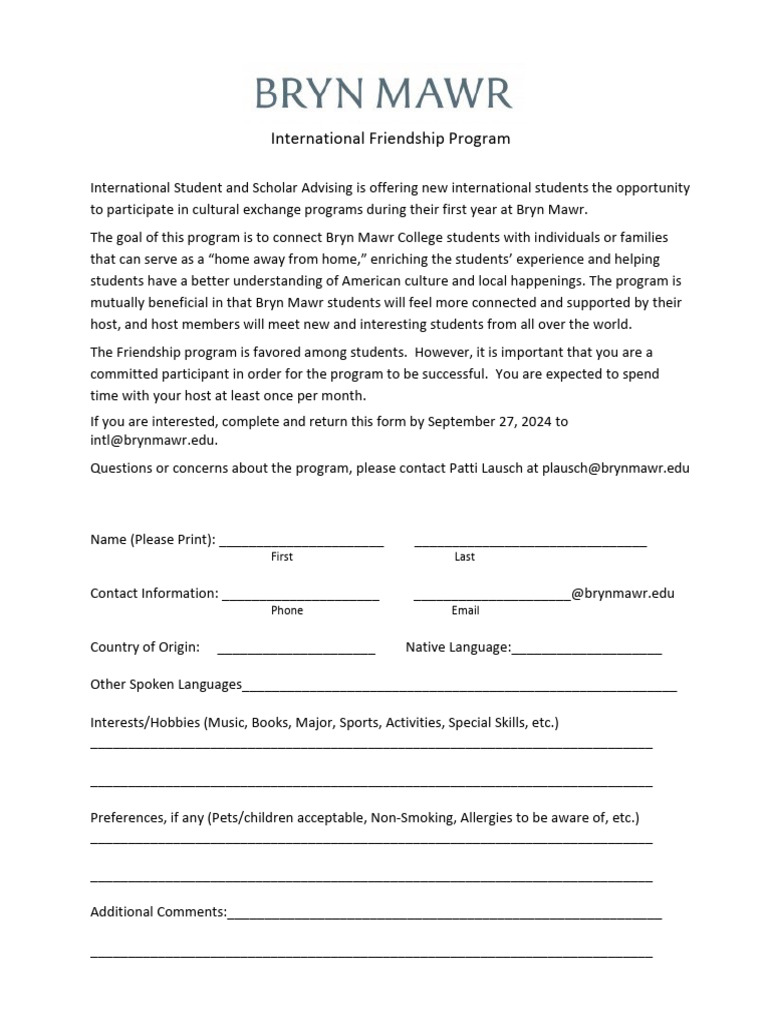 Friendship Programs Student Application - Sept 2024 | PDF