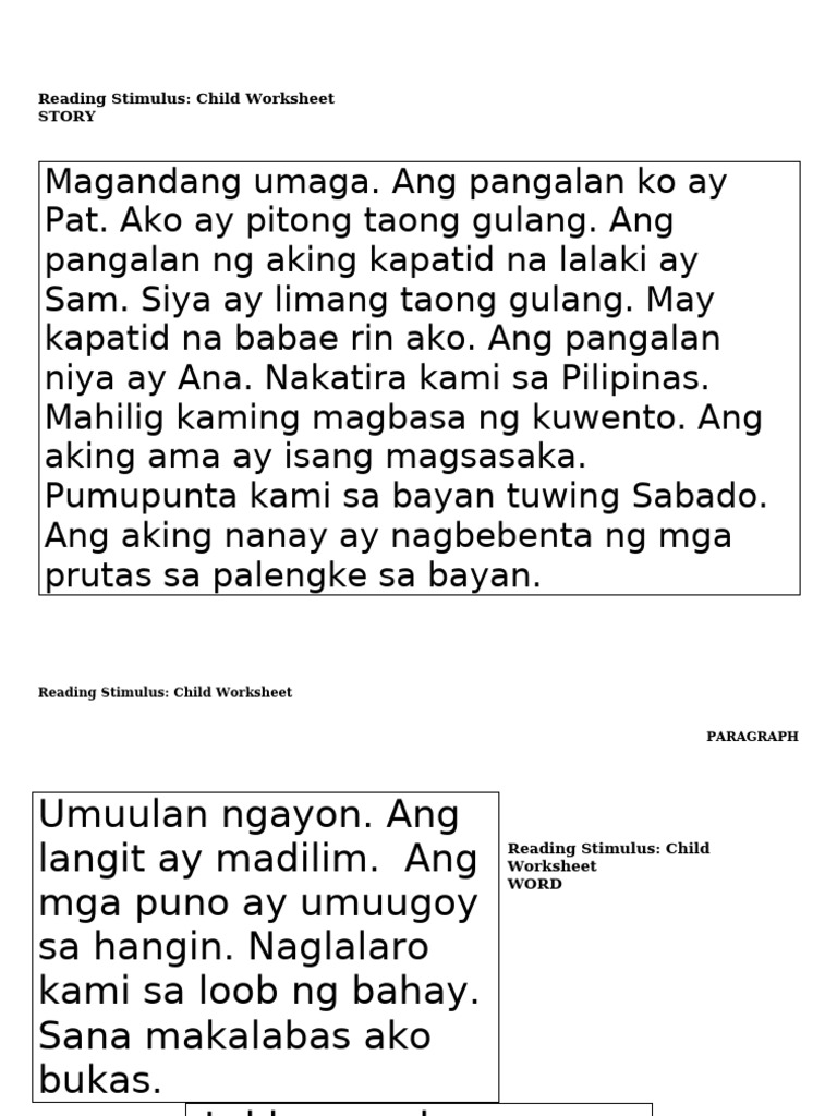 ASER Level 2 Reading Stimulus For Child v8 Filipino | PDF