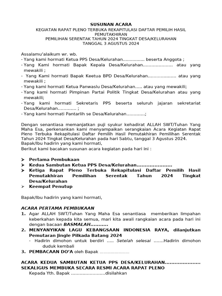 Acara Rapat Pleno DPS PPS | PDF