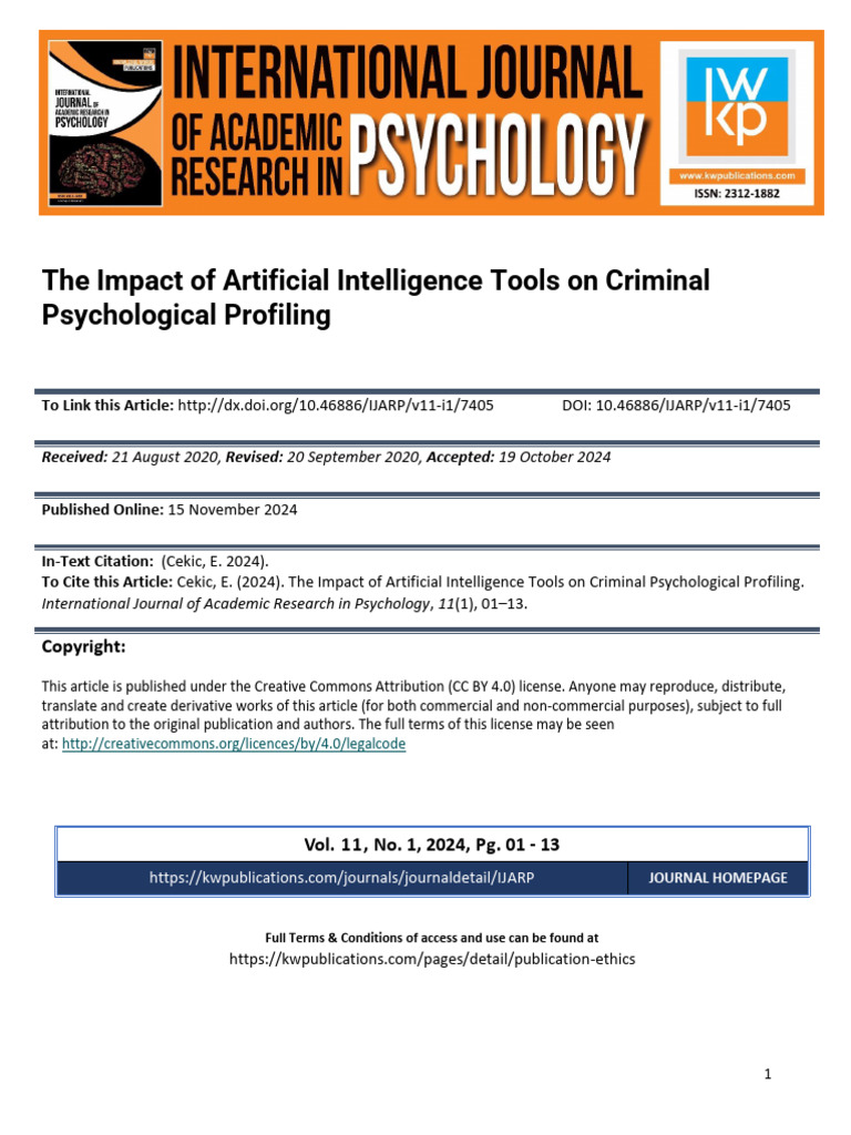 The Impact of Artificial Intelligence Tools On Criminal Psychological Profiling | PDF ...