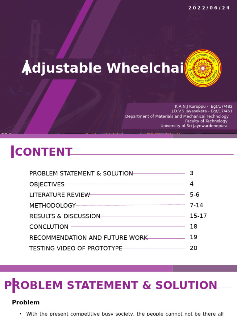 Final Year Project Viva Presentation | PDF | Wheelchair | Prototype
