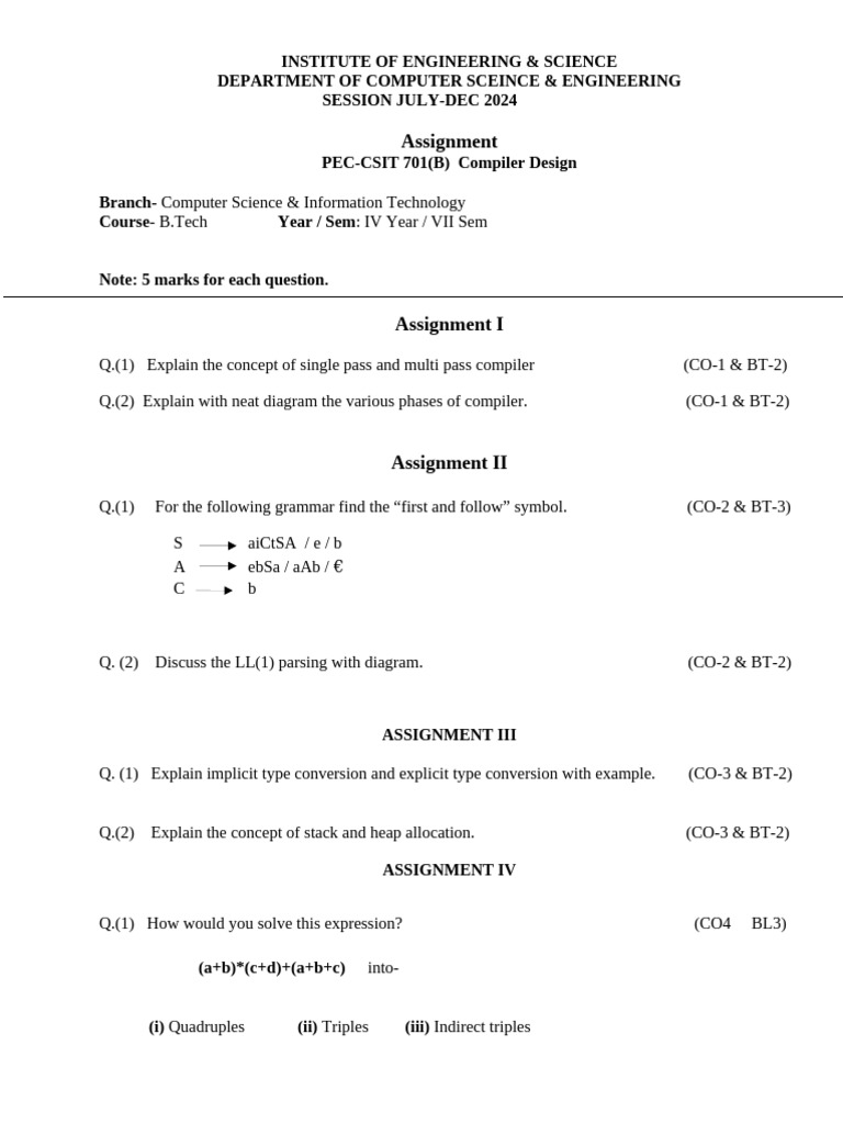 Compiler Design Assignment Overview | PDF