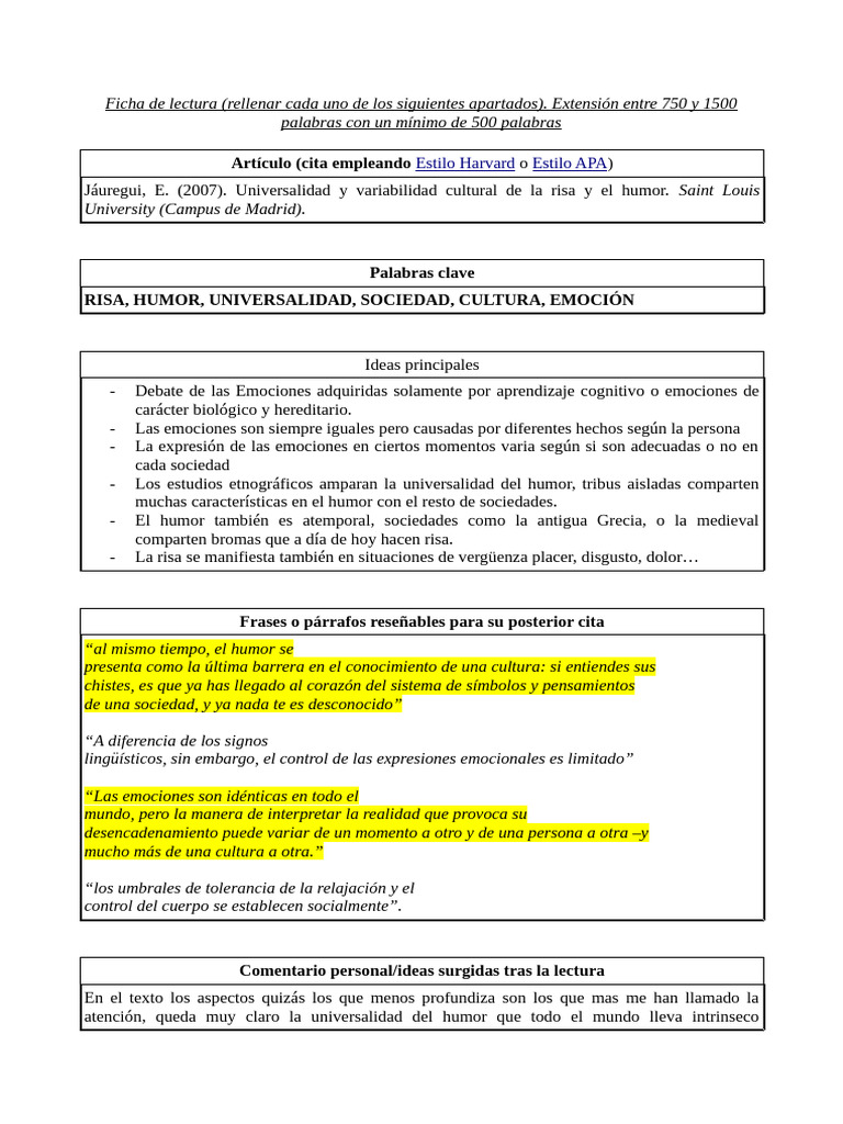 FICHA DE LECTURA 6 - La Risa | PDF | Humor | La risa