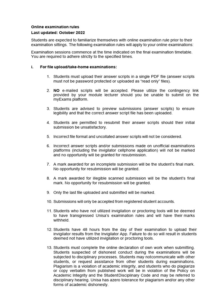 Online Exam Rules | PDF | Academic Integrity | Plagiarism