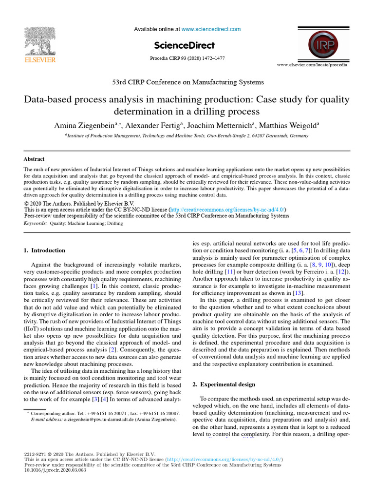 Data-Based Process Analysis in Machining Productio | PDF | Data