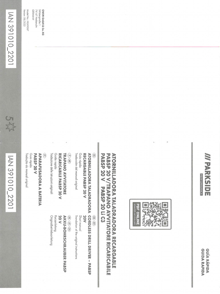 MANUAL Taladro Ator-1.parkside Mod - Pabsp - 20 - Li - c3 | PDF