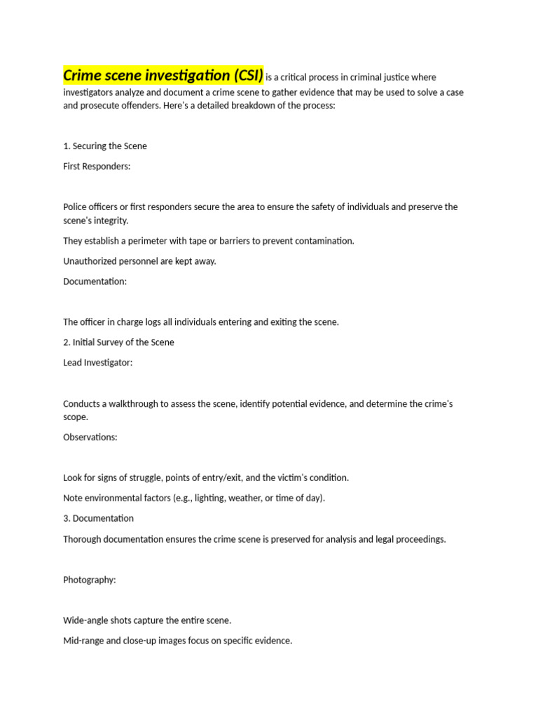 Crime Scene Investigation | PDF | Crime Scene | Forensic Science