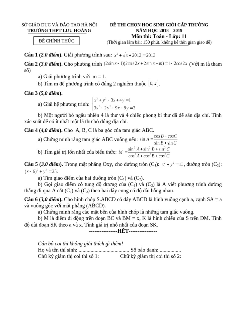 TOAN11-De Vàdap AnToan HSG 11 2019 | PDF
