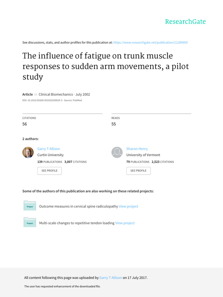 Allison G. 2002 - The Influence of Fatigue On Trunk Muscle Responses To ...