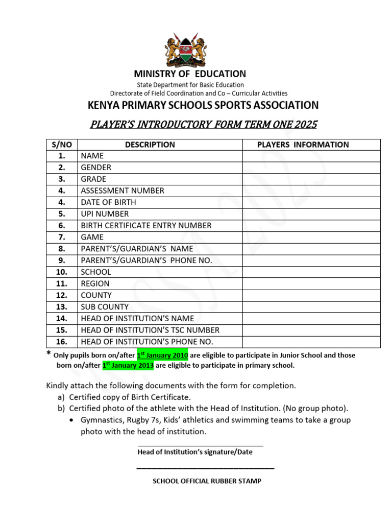 Player's Introductory Form 2025-1 | PDF