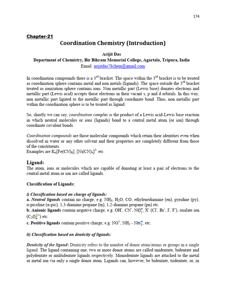 Coordination Chemistry Basics | PDF | Ligand | Coordination Complex