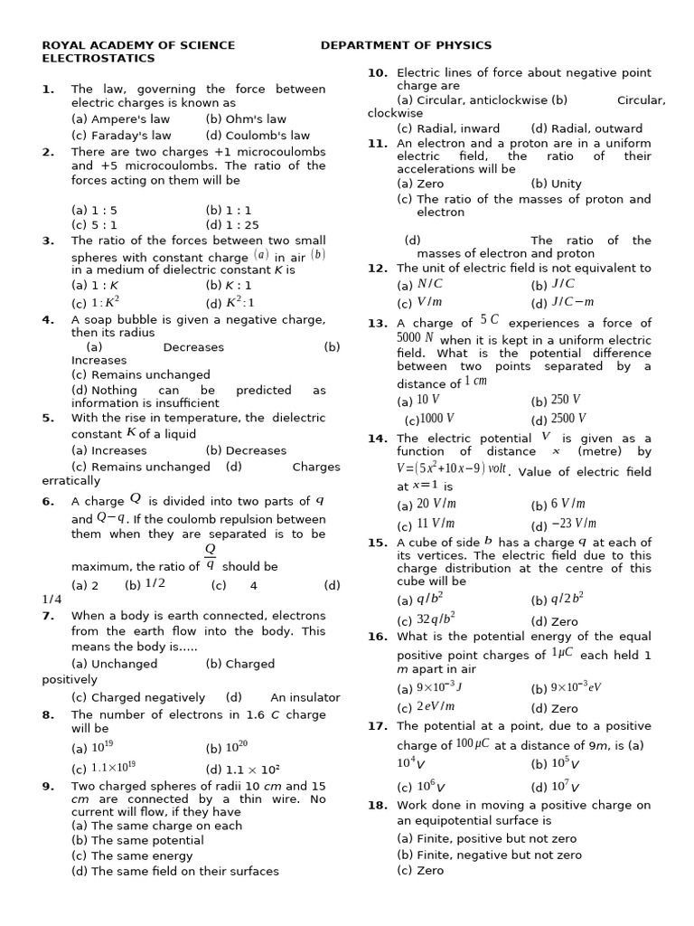 8. Electrostatics | PDF | Electric Field | Electron