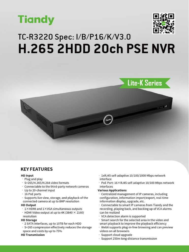 20ch NVR with 4K HDMI & 16 PoE Ports | PDF | Hdmi | Video