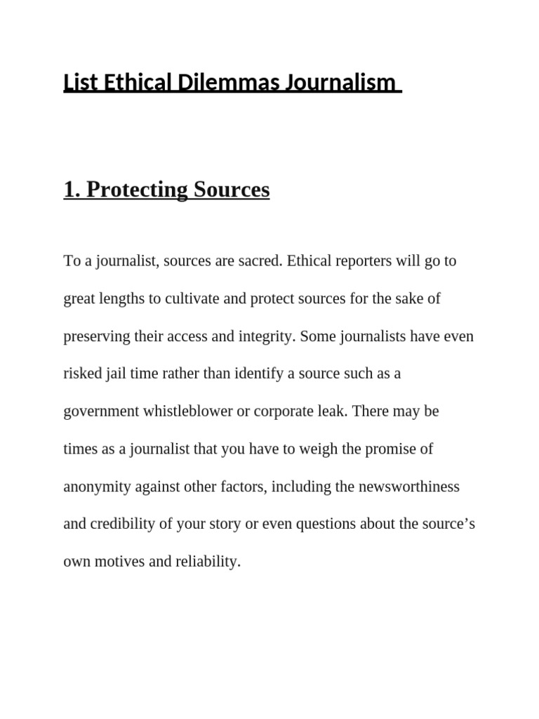 List Ethical Dilemmas Journalism | PDF | Journalism | News