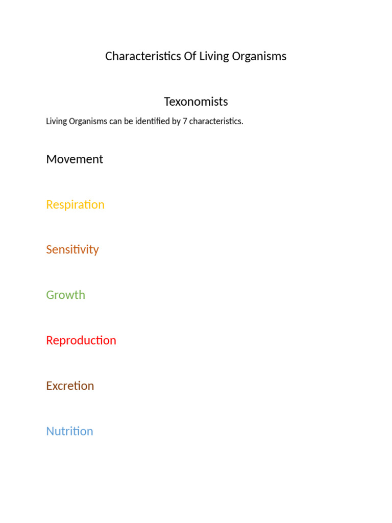 Characteristics of Living Organisms | PDF