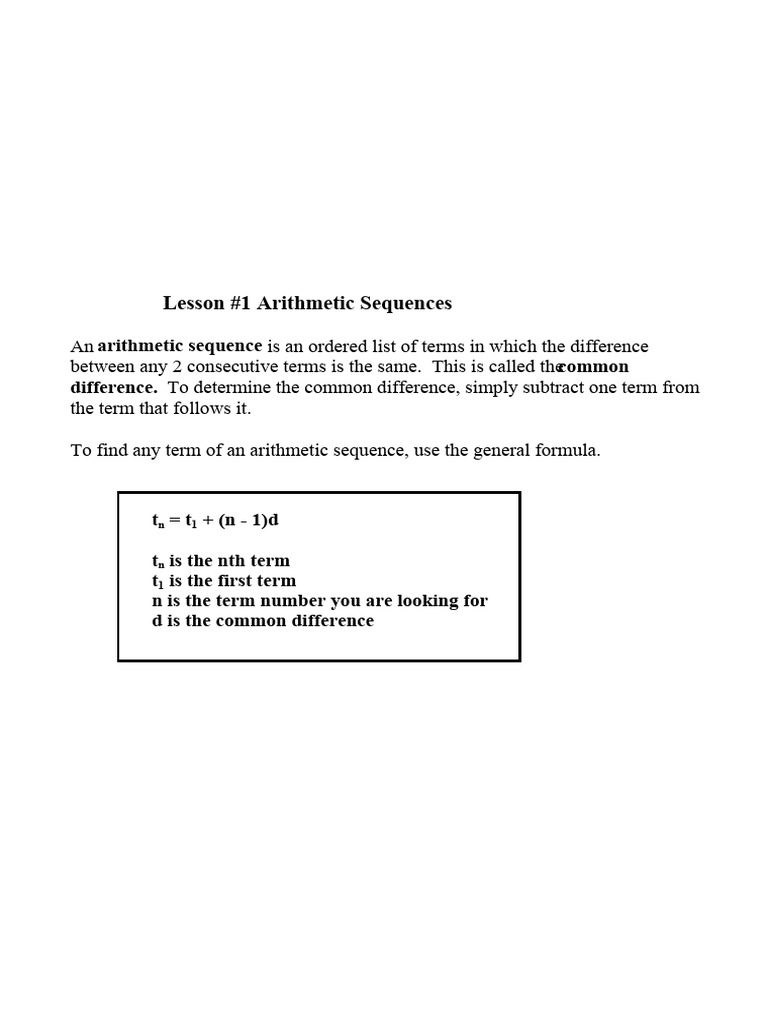 Lesson 1 Arithmetic Sequences Notes | PDF