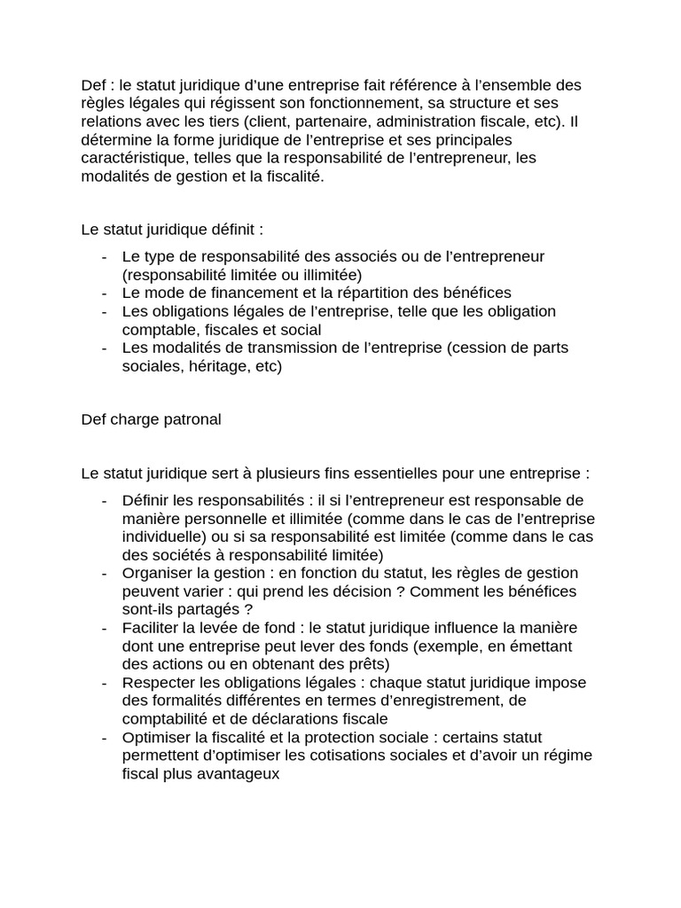 Choisir le bon statut juridique d'entreprise | PDF | Business ...