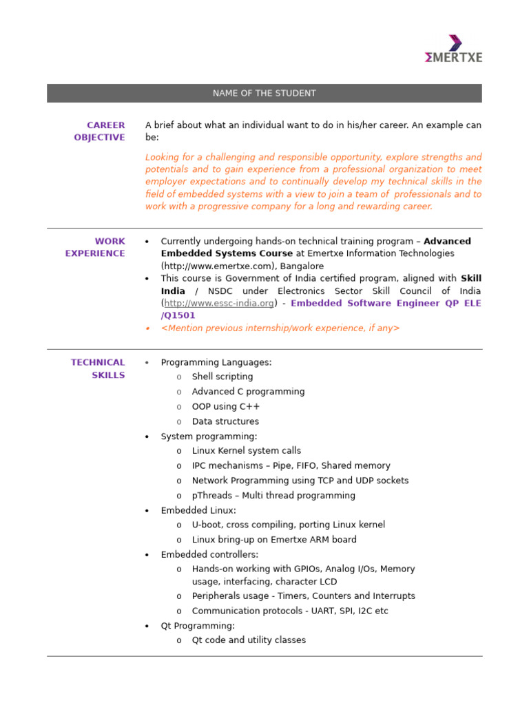 Ecep Student Resume Template | PDF | Pointer (Computer Programming) | Embedded System