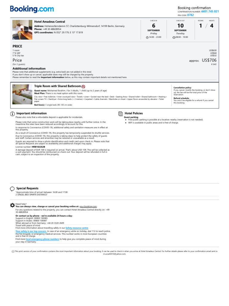 Hotel Amadeus Central Booking Details | PDF