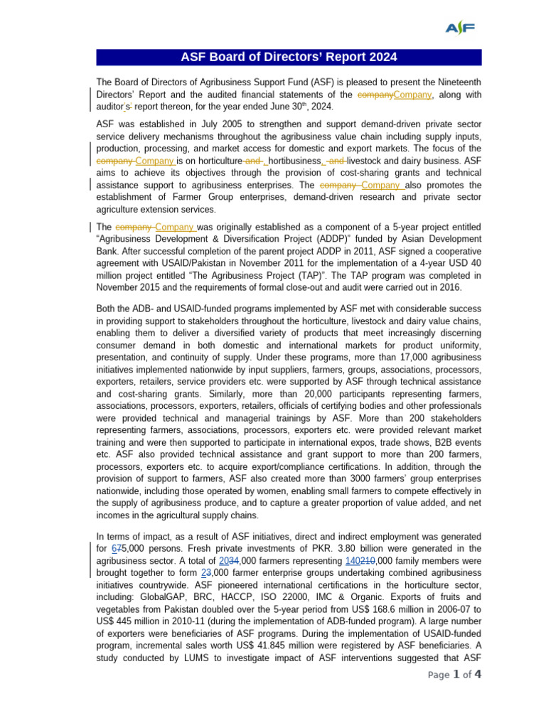 ASF Board of Directors Report 2024 | PDF | Agriculture | Agribusiness