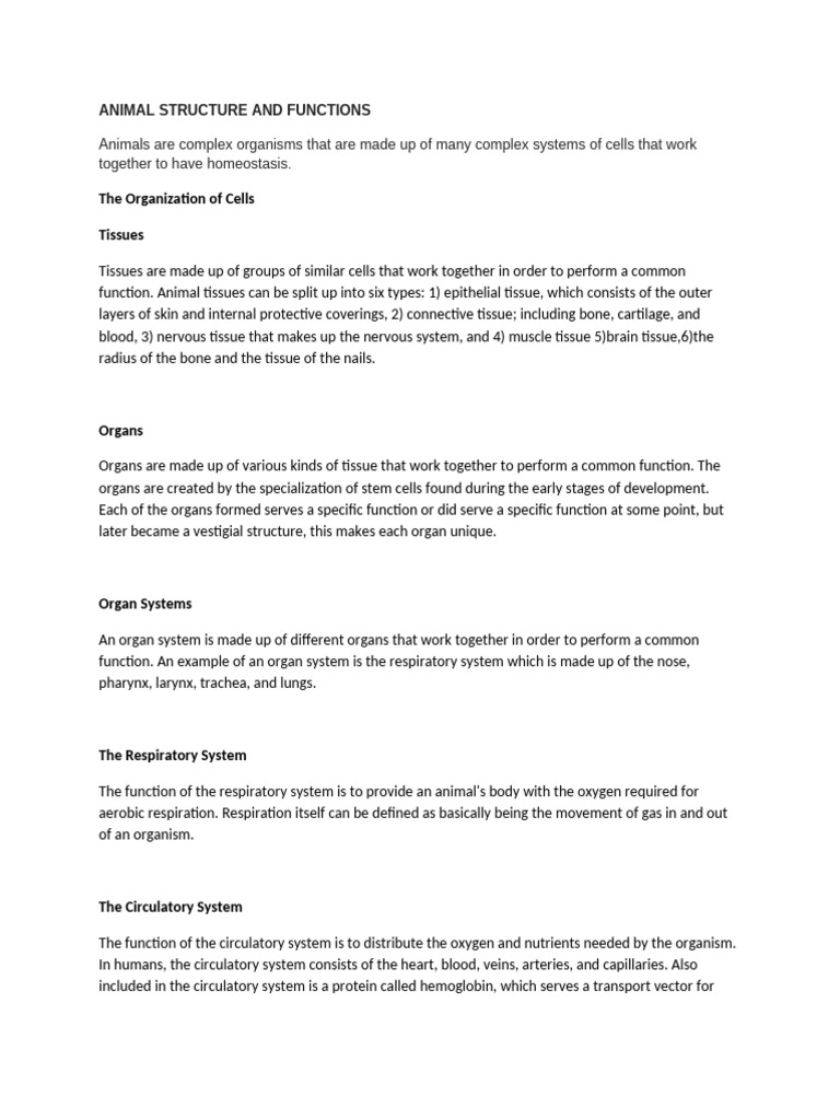 Animal Structure and Functions Guide | PDF | Respiratory System ...