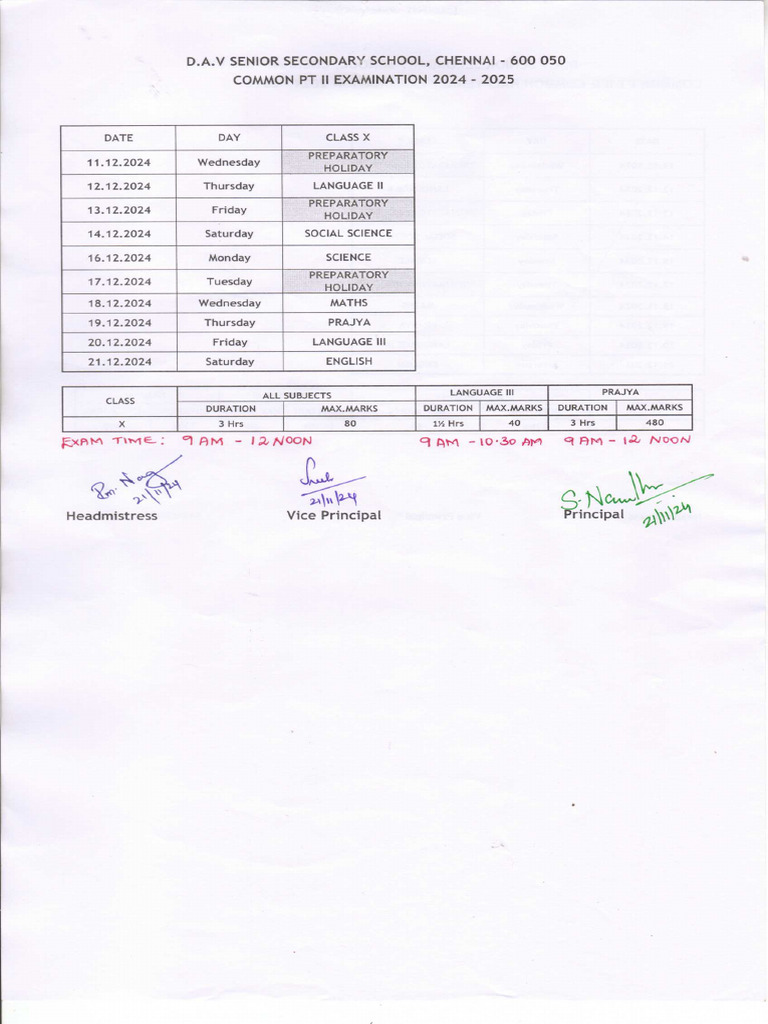 Commom PT Ii - Exam Time Table - Class - X | PDF