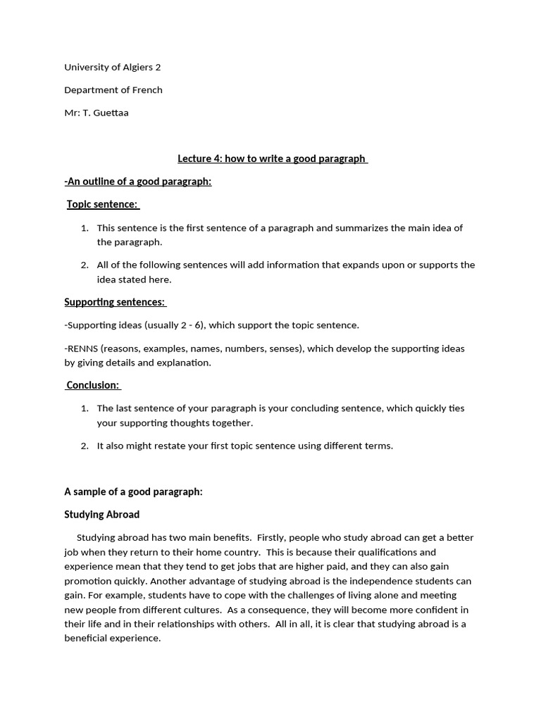 How to Write a Good Paragraph 1 | PDF