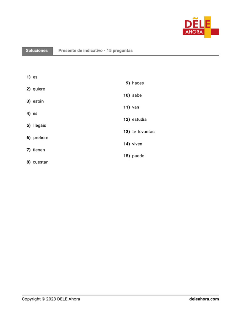 Presente de Indicativo 15 - Soluciones | PDF
