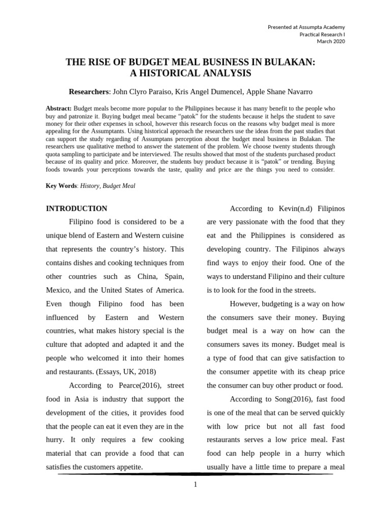 PR1-FINAL | PDF | Methodology | Meal