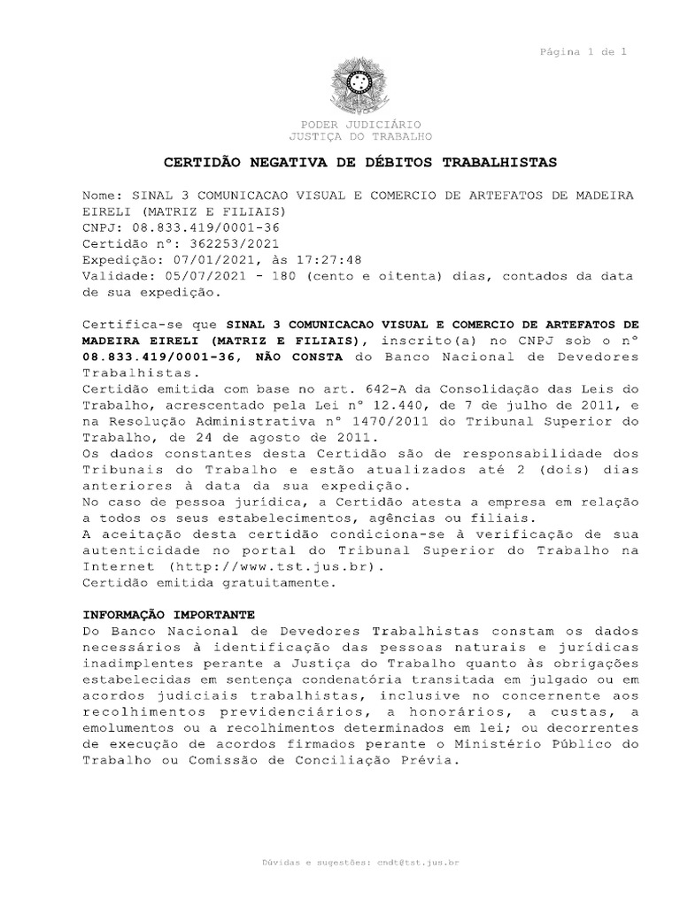 CND Trabalhista Sinal3 | PDF