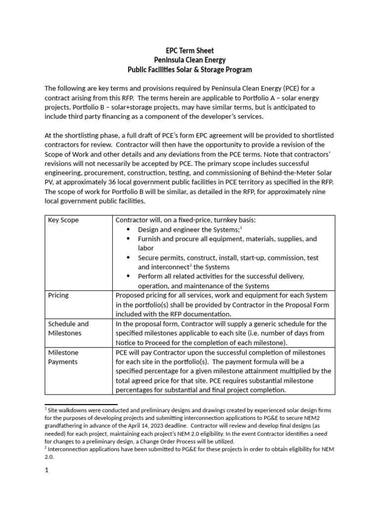 EPC Term Sheet for Solar Projects | PDF | Insurance | Employment