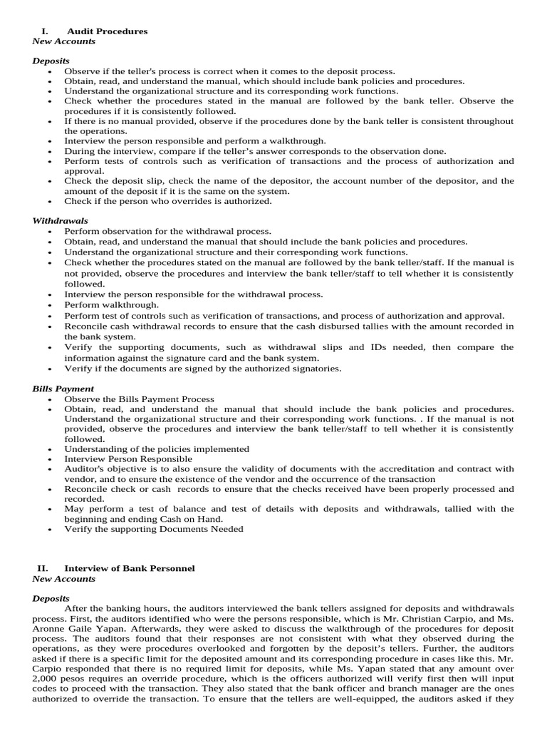 Audit Procedures for Bank Transactions | PDF | Banks | Audit
