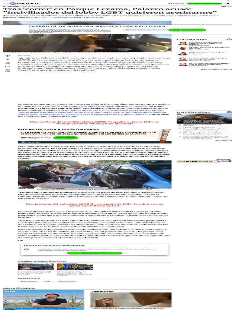 Tras 'Correr' en Parque Lezama, Palazzo Acusó - Incivilizados Del Lobby LGBT Quisieron ...