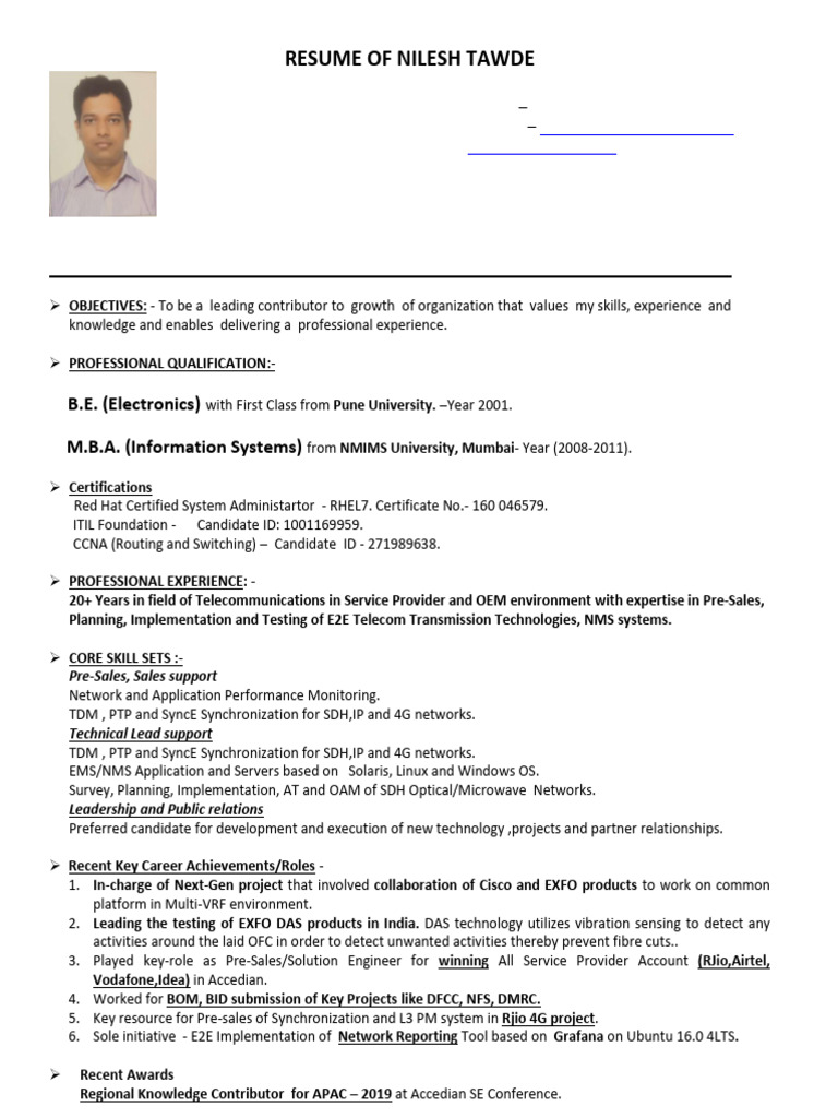 Resume Nilesh Tawde 240919 150840 | PDF | Cisco Certifications | Telecommunications