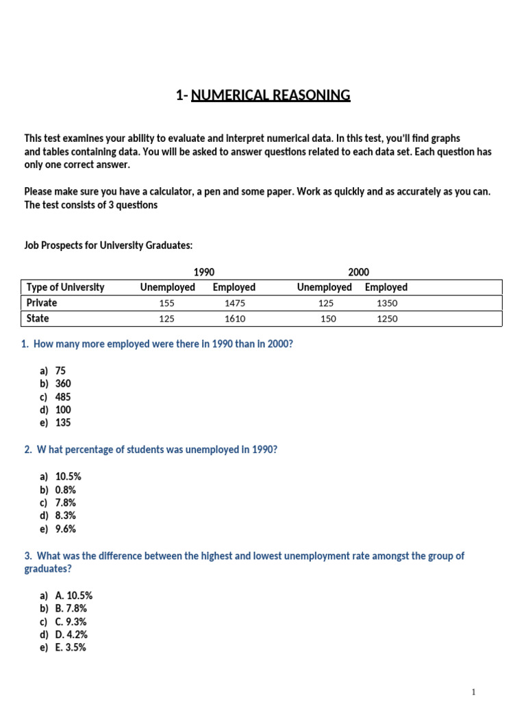 Numeric Test Questions Answers | PDF